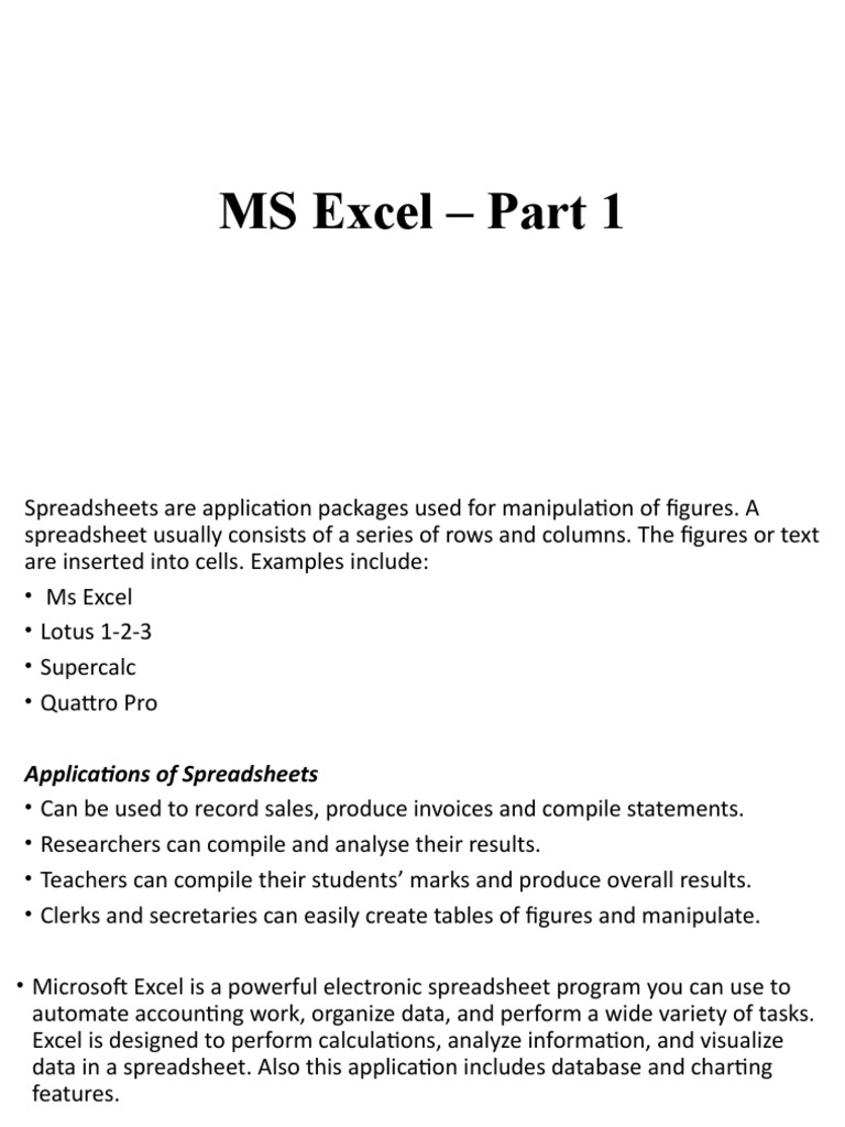Excel 2019 - Part 1 | PDF | Microsoft Excel | Spreadsheet