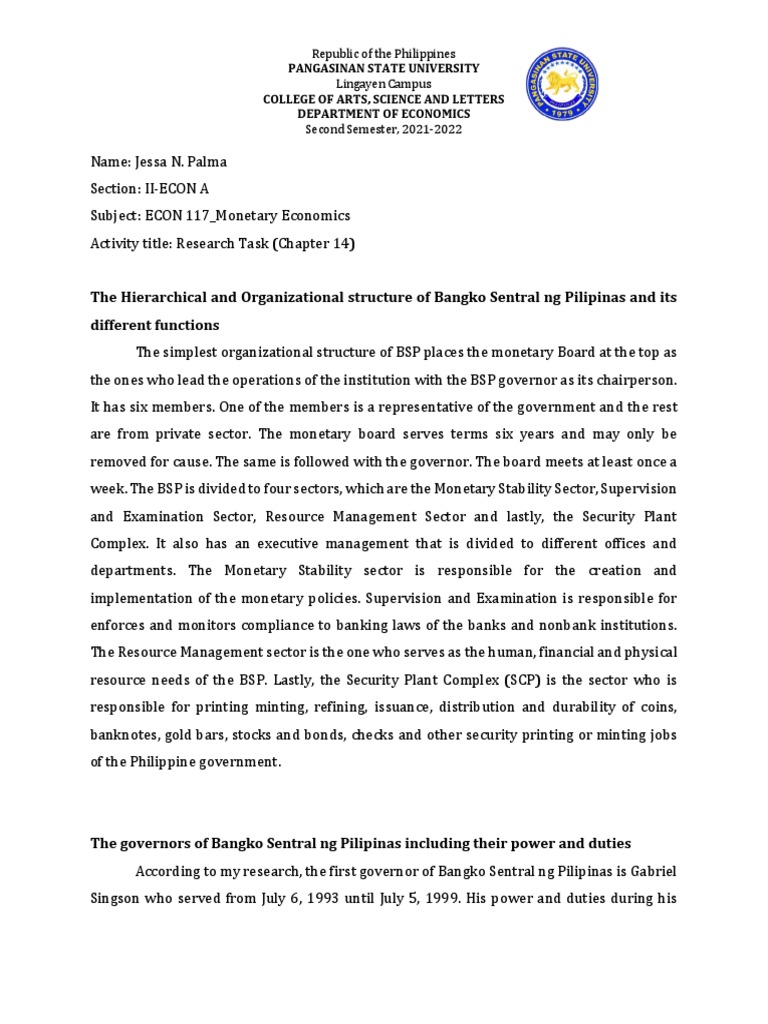 Research Task About BSP | PDF | Banking | Financial Services