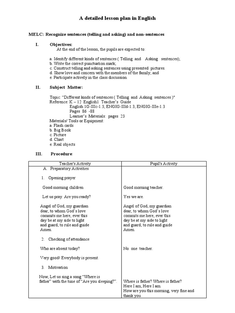 DLP English Telling and Asking Sentences | PDF