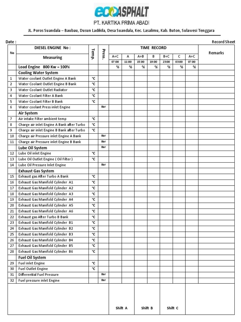 Diesel Generator Log Book Records | PDF | Turbocharger | Engines