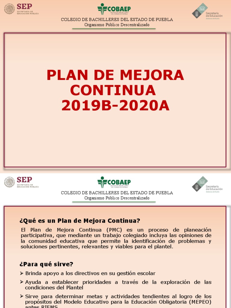 Presentacion-Curso-Pmc Plan de Mejora Continua Cobaep | PDF | Maestros | Planificación