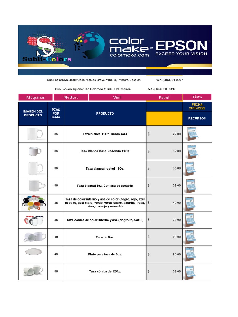 Lista de Precios Subli-Colors (Sept 2022) | PDF | Color | Tecnicas ...