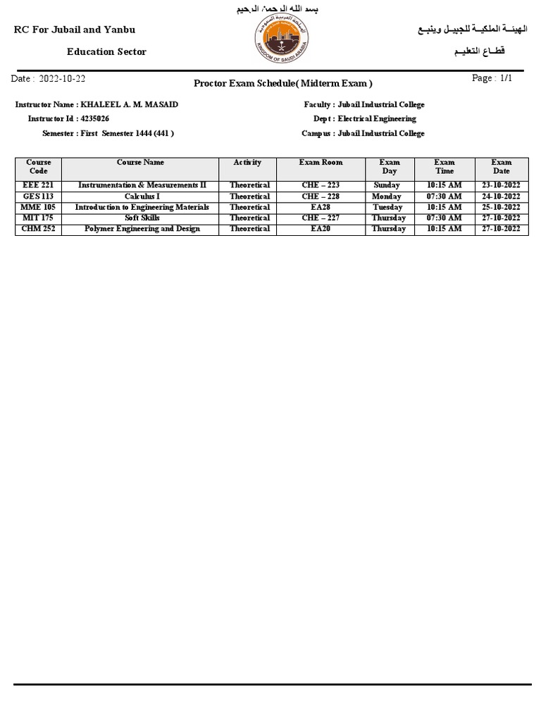 Proctoring Schedual | PDF