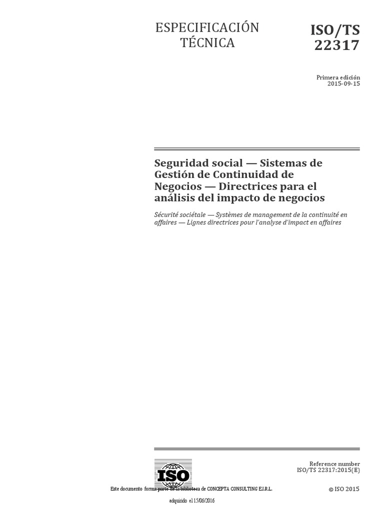 ISO - 22317 - Sistemas de Gestión de Continuidad de Negocios ...