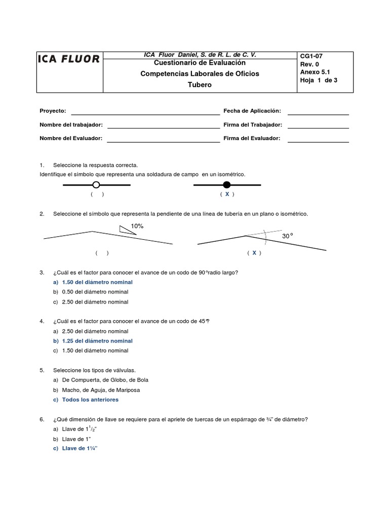 CG1-07 Anexo 5,1 Tubero Cuestionario Evaluación Teórica Con Respuestas | PDF | Acero | Materiales