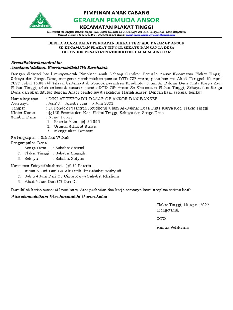 Berita Acara DTD GP Ansor | PDF