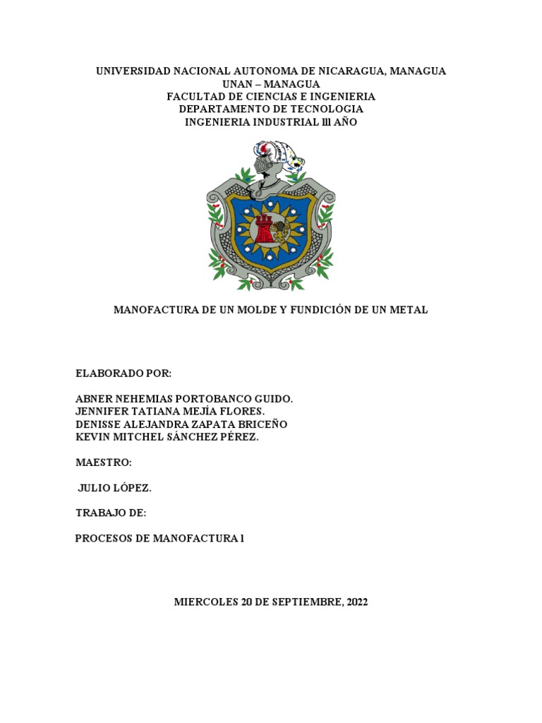 Proceso de Manufactura Molde V1 | Descargar gratis PDF | Fundición (metalurgia) | Cemento