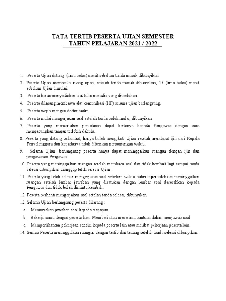 Tata Tertib Peserta Ujian Semester Tahun | PDF