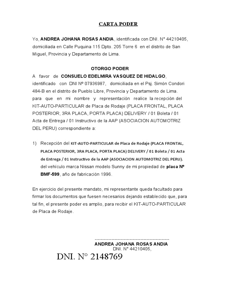 Carta Poder para Recibir Placa | PDF