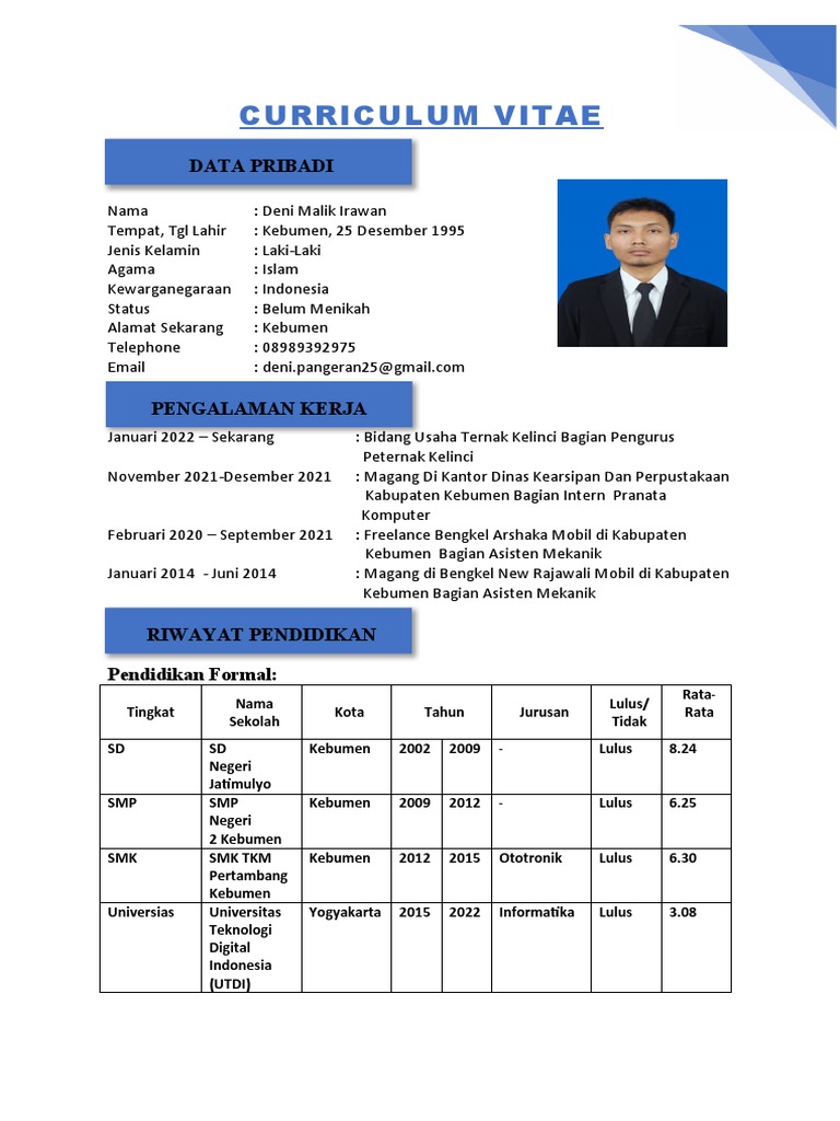 Pembaharuan CV - Deni Malik Irawan - Portofolio | PDF