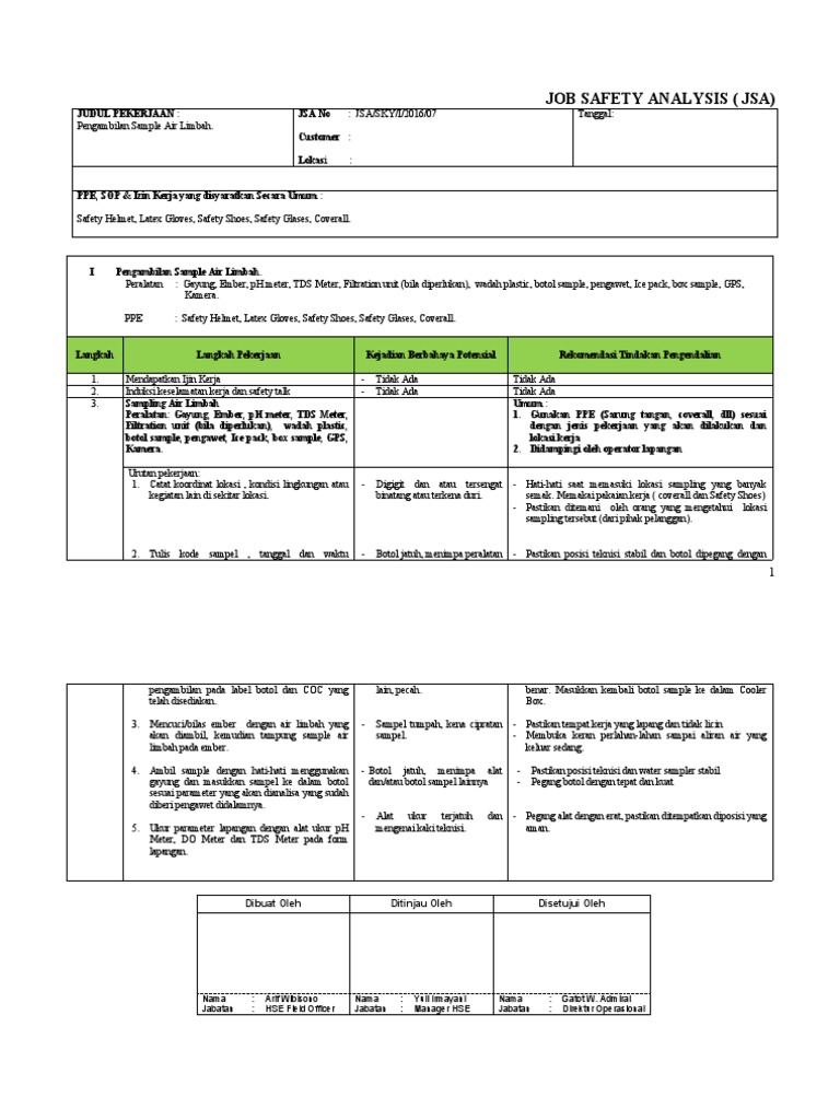 JSA Pengambilan Sampel Air Limbah | PDF