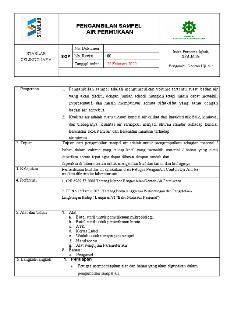 Sop Pengambilan Sampel Air | PDF | Sains & Matematika
