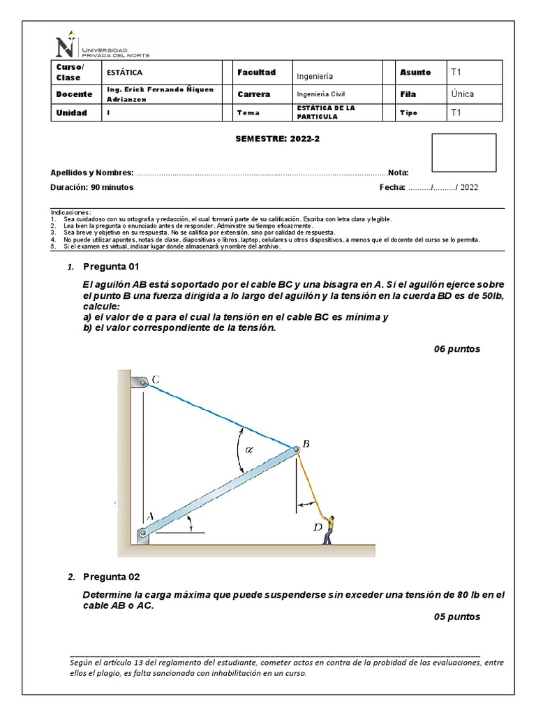 T1 Estática | PDF | Prueba (evaluación)