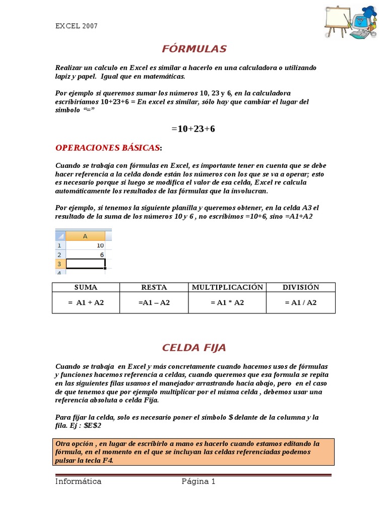 FORMULAS Y FUNCIONES. Clase 10 | PDF | Microsoft Excel | Fórmula