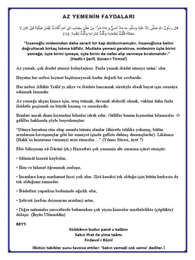 Az Yemeni̇n Faydalari | PDF