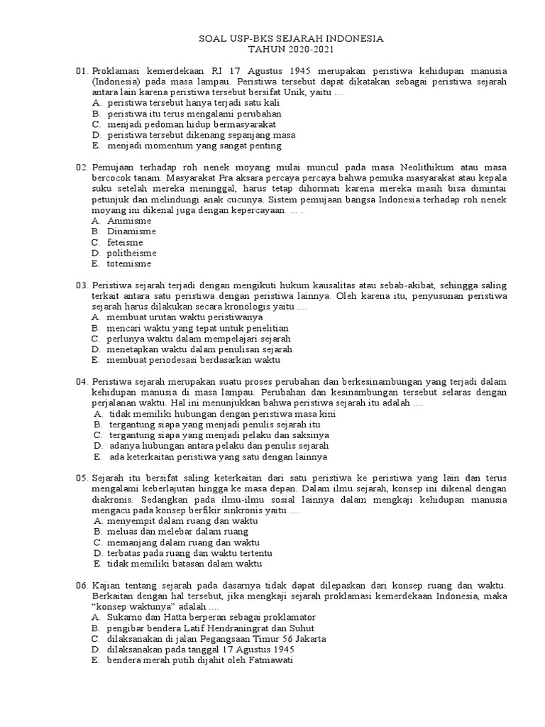Soal Usp-Bks Sejarah Indonesia 2022 | PDF | Perjalanan