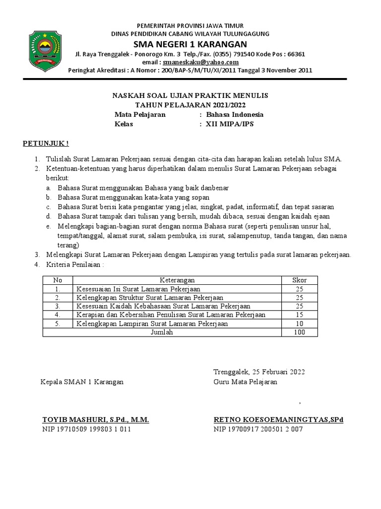 Naskah Soal Ujian Praktek 2022 | PDF