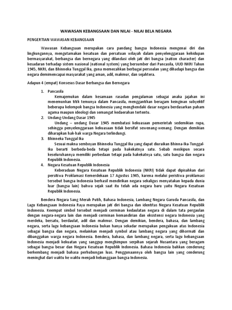 Wawasan Kebangsaan Dan Nilai-Nilai Bela Negara | PDF
