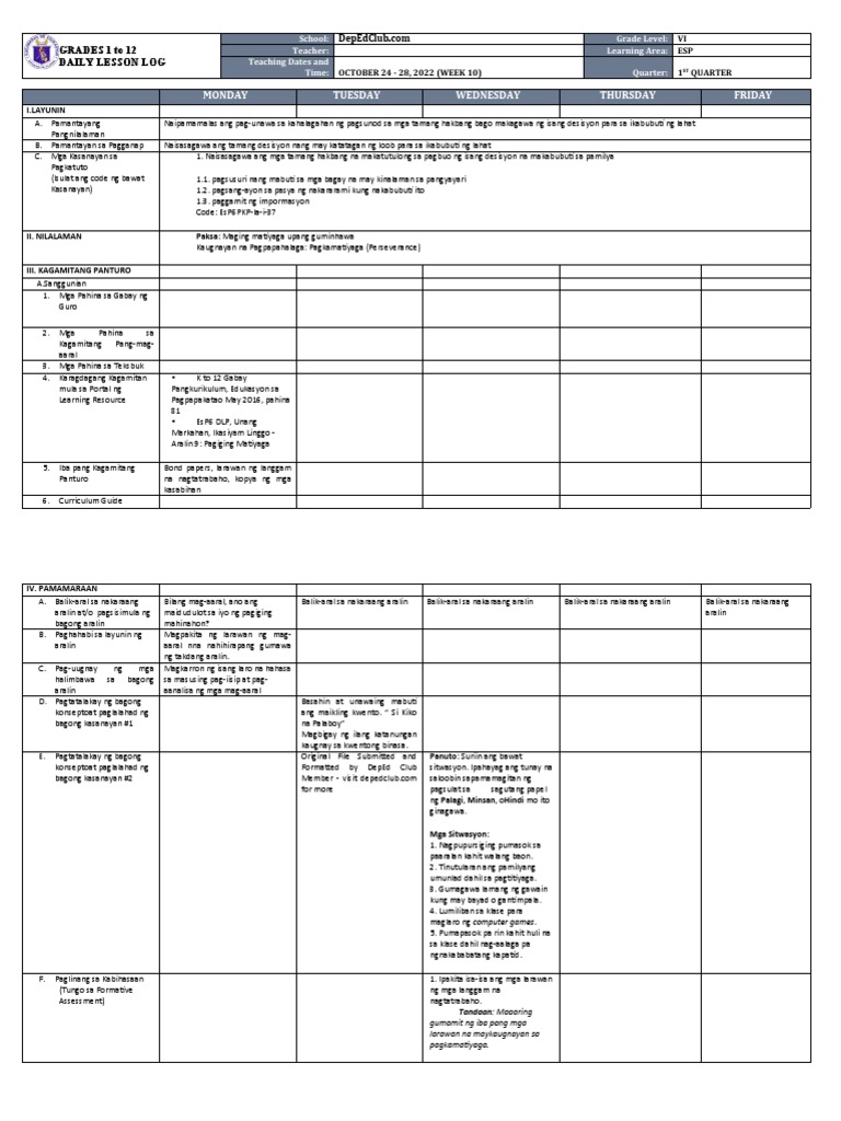 DLL - Esp 6 - Q1 - W10 | PDF
