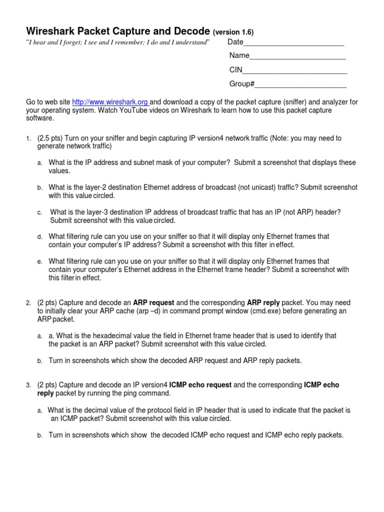 Wireshark Packet Capture And Decode Pdf Transmission Control