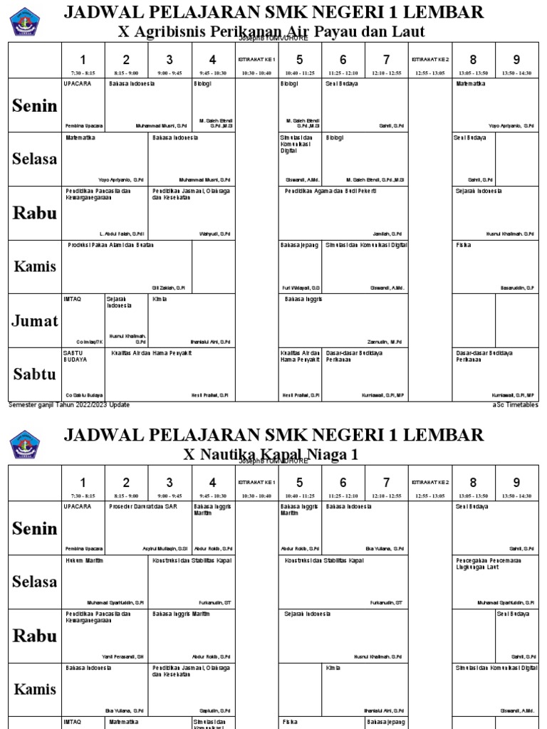 Jadwal Ganjil Update 2022-2023 | PDF