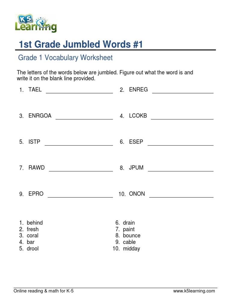 1st Grade Jumbled Words 1 | PDF