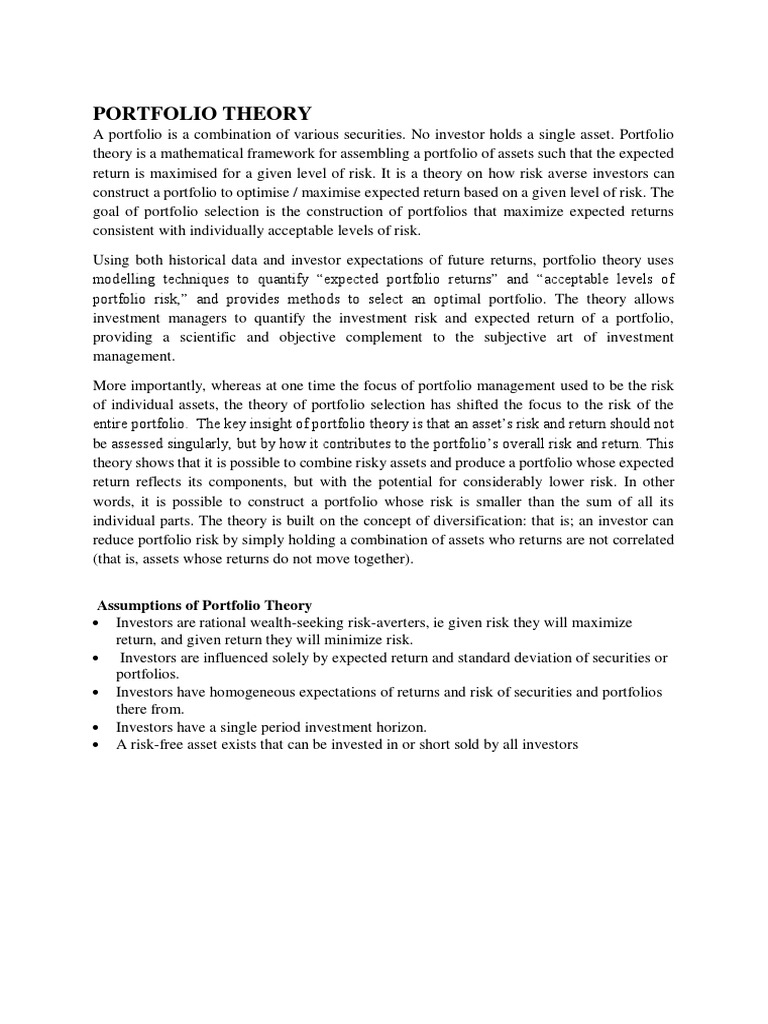 3 Portfolio Theory | PDF | Modern Portfolio Theory | Risk