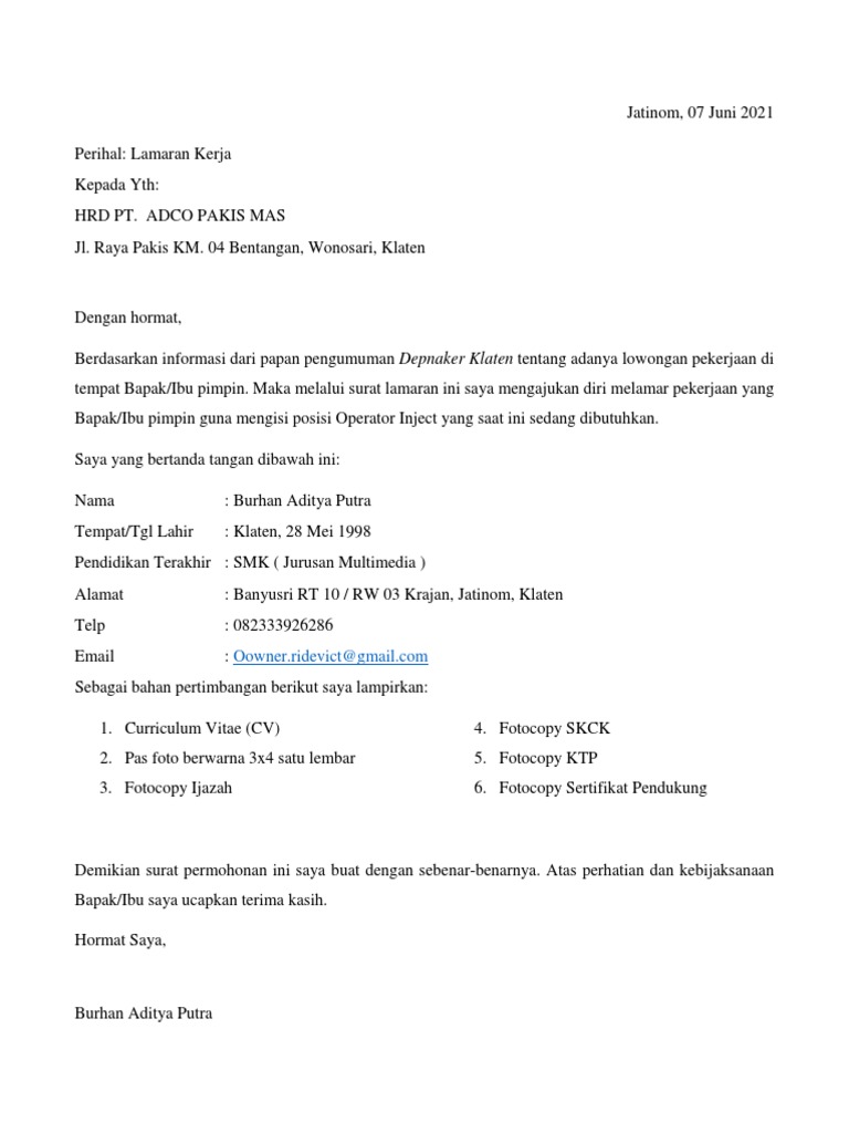 Surat Lamaran | PDF