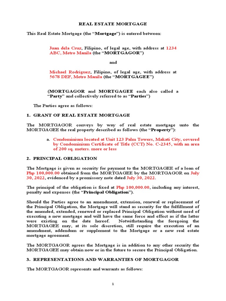 TEMPLATE - Real Estate Mortgage For Payment of Loan | PDF | Mortgage Law | Foreclosure