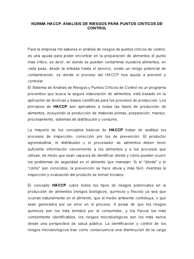 Norma Haccp | PDF | Análisis de Riesgo y Puntos Críticos de Control | Alimentos