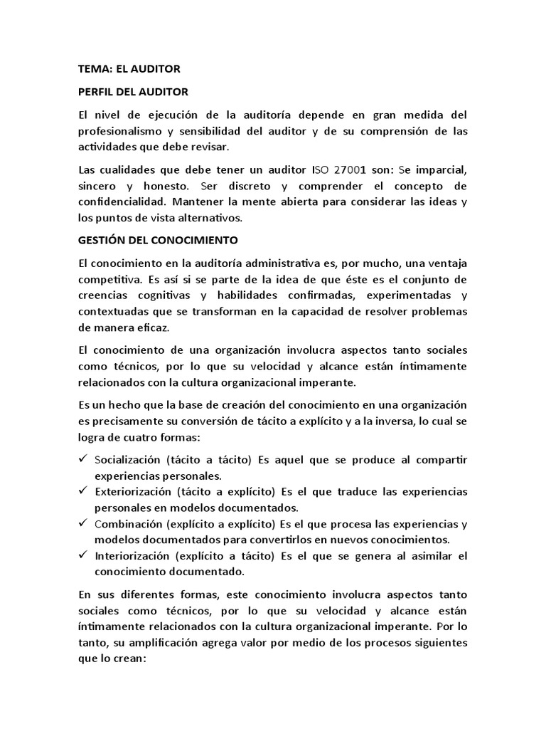 El Auditor | PDF | Conocimiento | Experiencia
