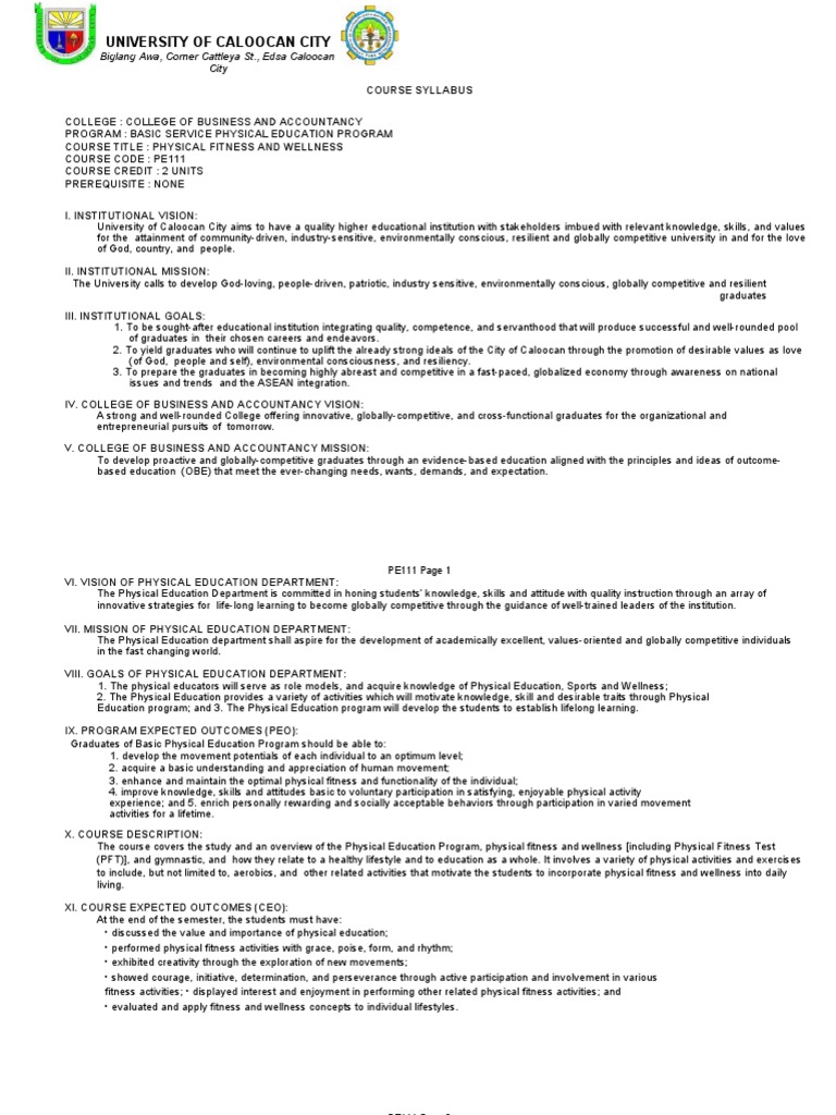 CBA Course Syllabus PE111 | PDF | Physical Education | Gymnastics