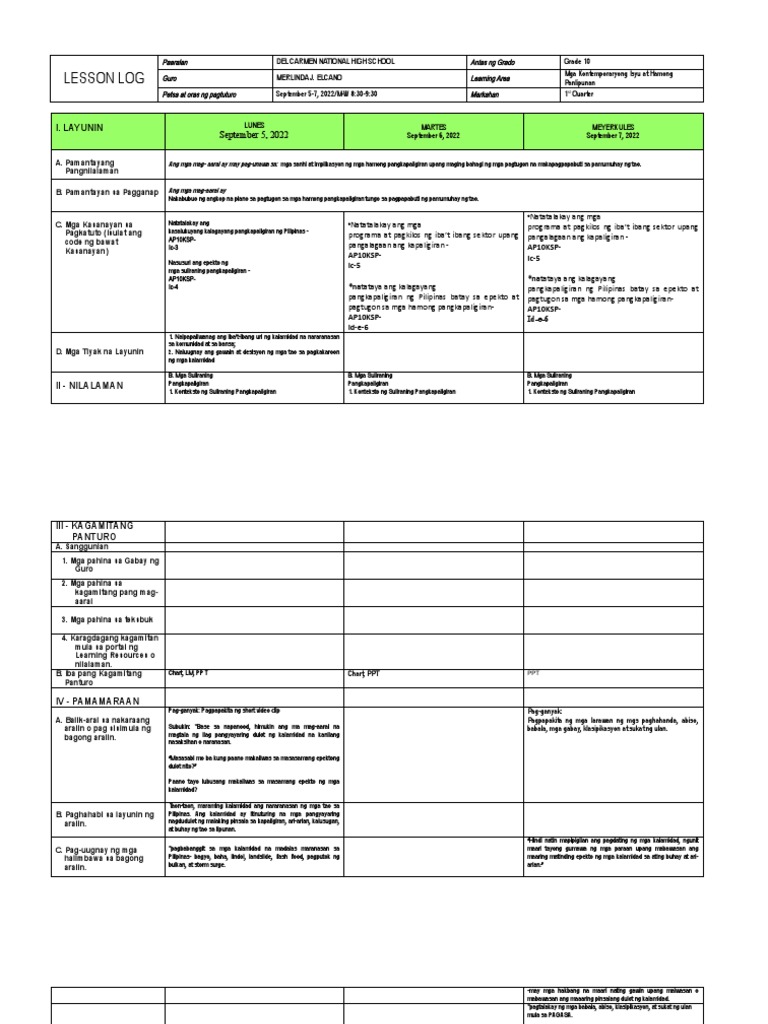 Daily Lesson Log Ap10 Wk3 | PDF