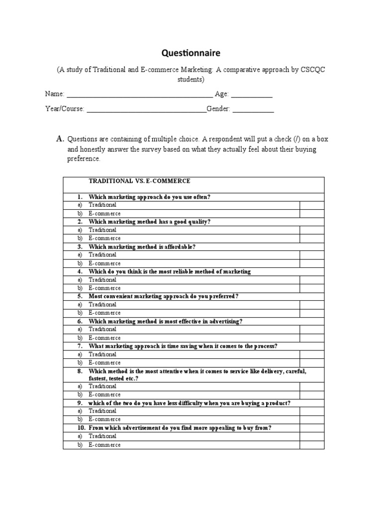 Questionnaire | PDF | E Commerce | Marketing