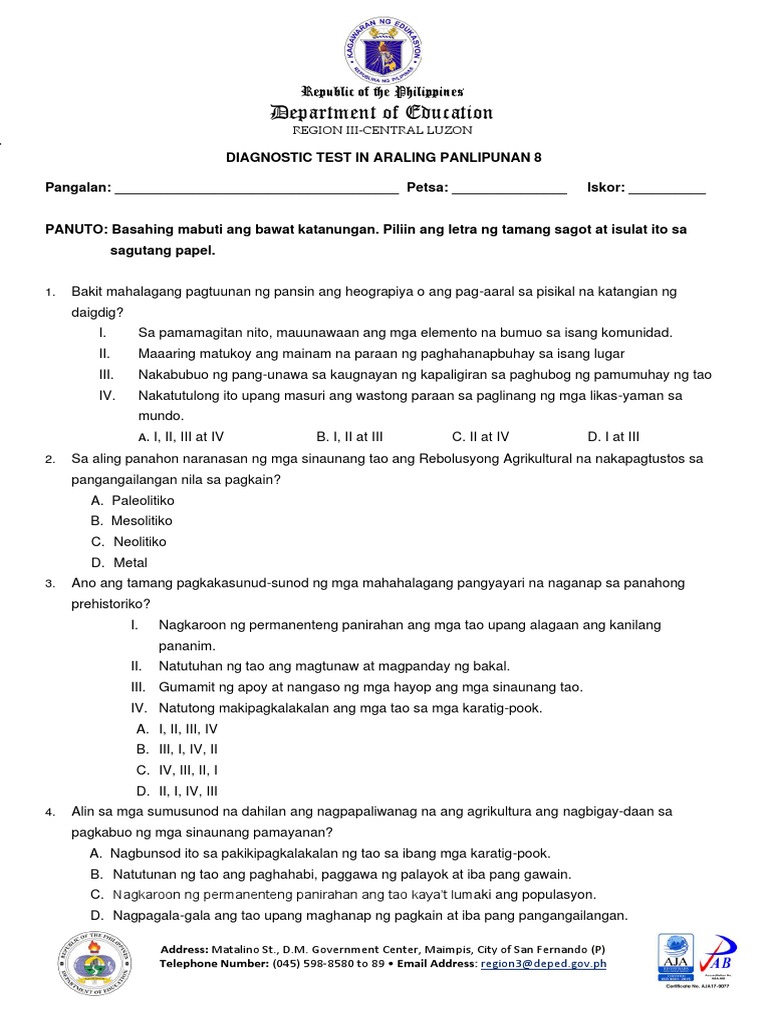 AP8 Diagnostic Test - New | PDF