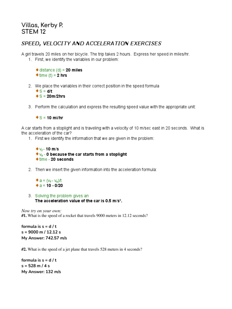 Physics12 Activity#3 | PDF | Speed | Acceleration