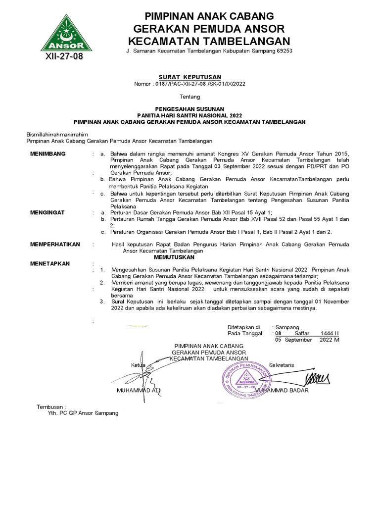 SK Panitia HSN 2022 | PDF