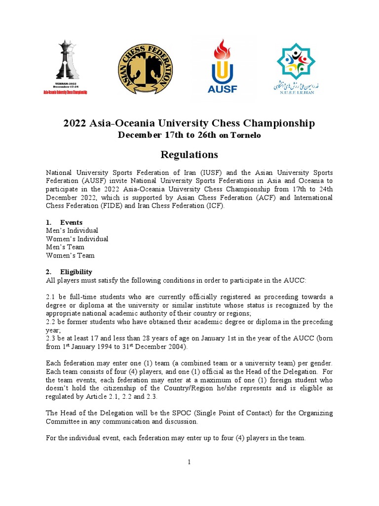 Regulation - 2022 Asia-Oceania University Chess Championship | PDF ...
