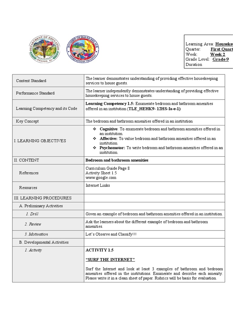 Q1 Wk2 DLP - Housekeeping | PDF | Learning | Rubric (Academic)