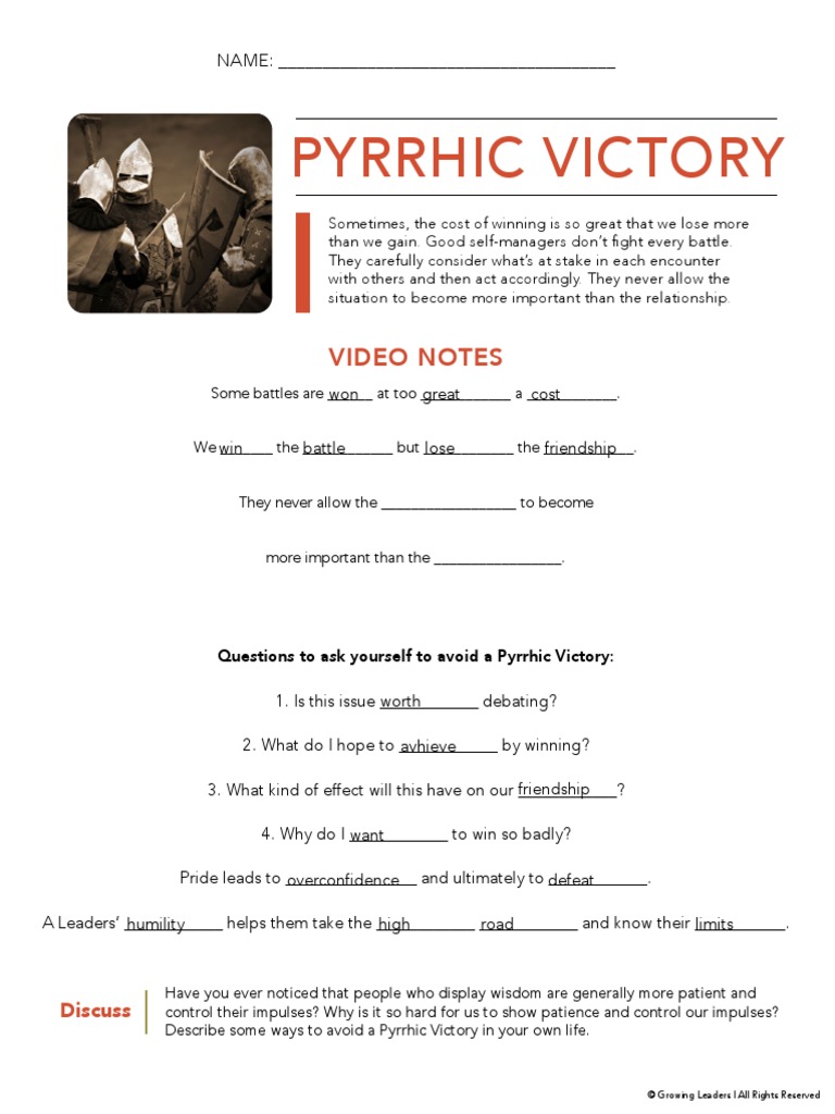 Pyrrhic Victory - Worksheet | PDF | Social Psychology