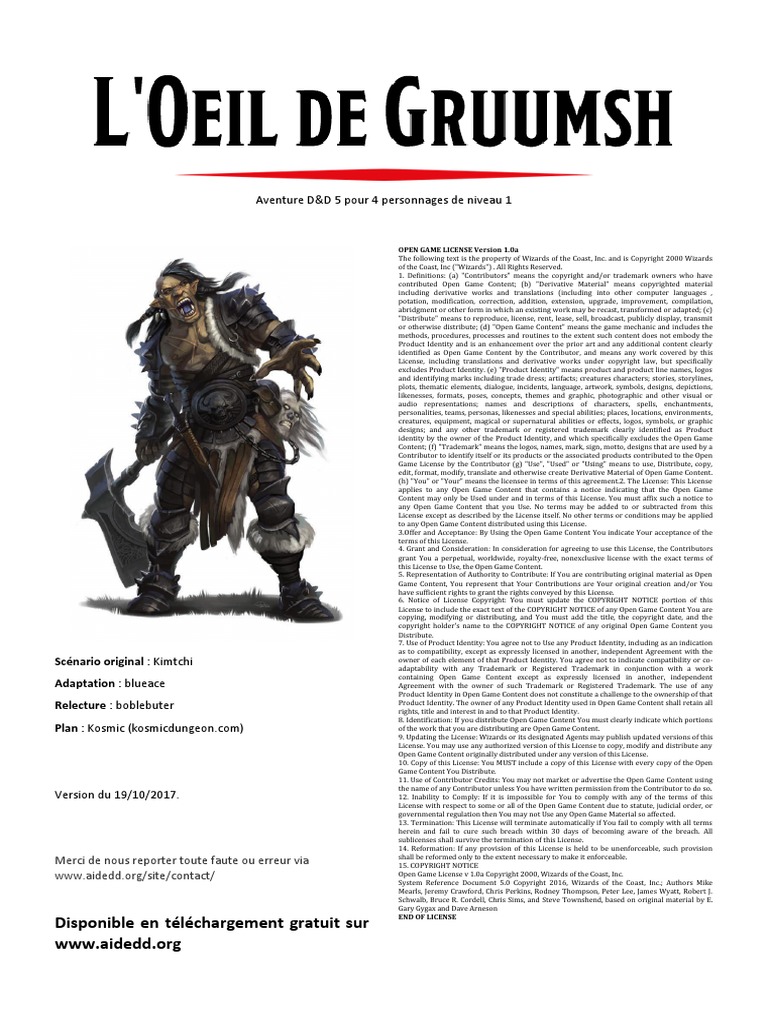 AideD&D n1 Oeil de Gruumsh (Suite Chasse Aux Gobs) | PDF | License ...