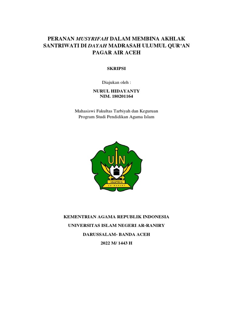 Peran Musyrifah Dalam Membina Akhlak Santriwati Di Dayah Madrasah ...