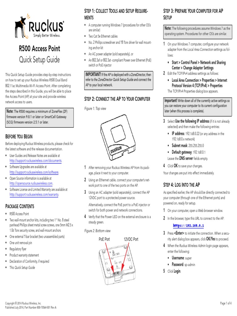 R500 Access Point Quick Setup Guide | PDF | Computer Network | Wireless Access Point