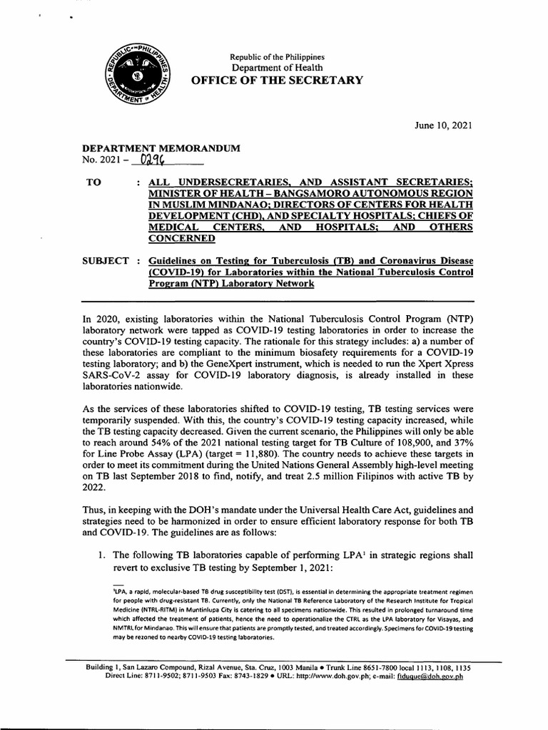 DM 2021-0296 | PDF | Metro Manila | Tuberculosis