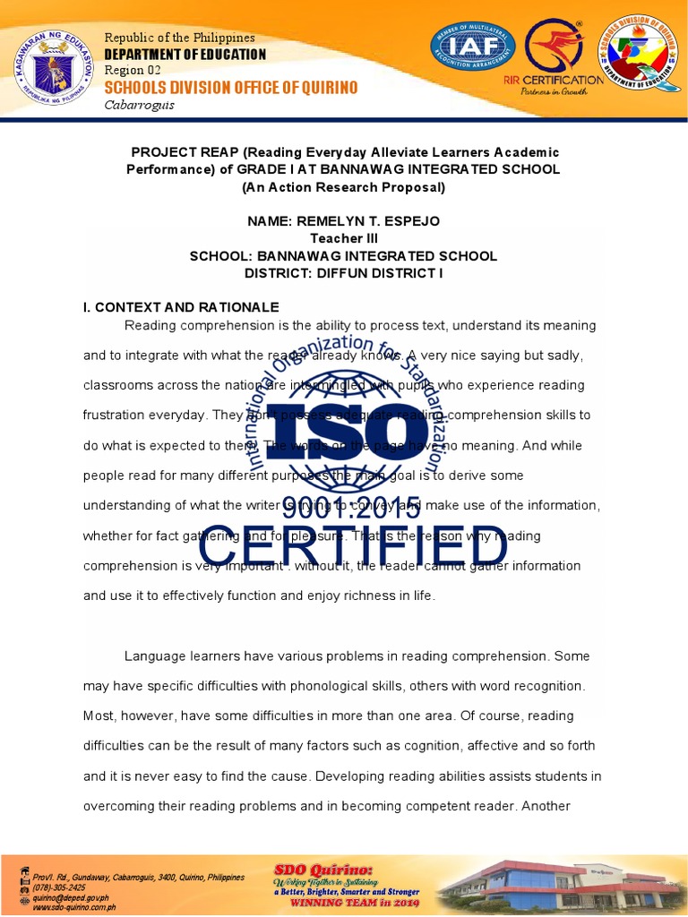 Action Research REAP | PDF | Reading Comprehension | Learning