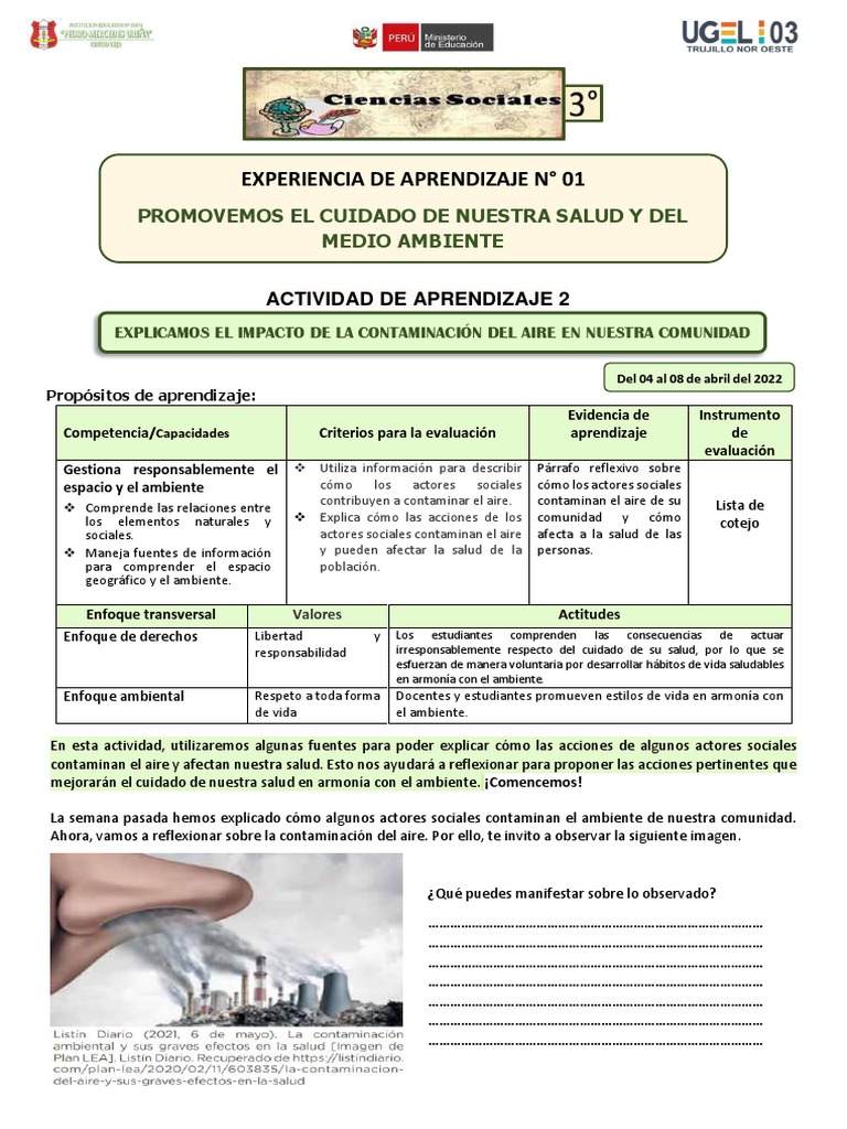 EdA1-ACT - APREND. 2-CC - SS.3° - 2022 | PDF | Contaminación | La ...