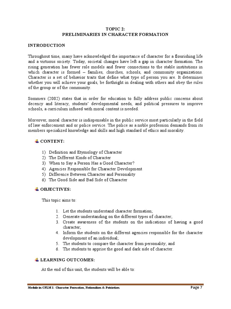 Topic 1 Fundamentals of Character Formation | PDF | Morality | Virtue