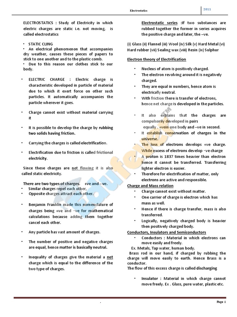 Basics of Electrostatics Explained | PDF | Electric Charge | Electron