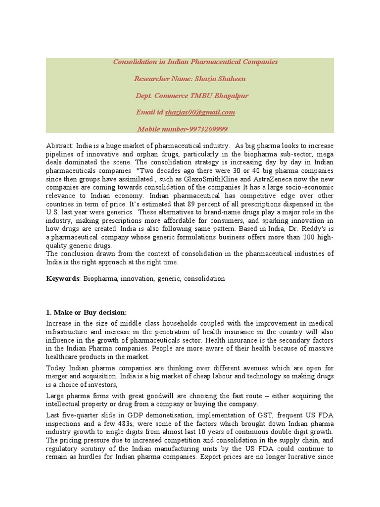 Indian Pharma Consolidation Trends | PDF | Pharmaceutical Industry ...