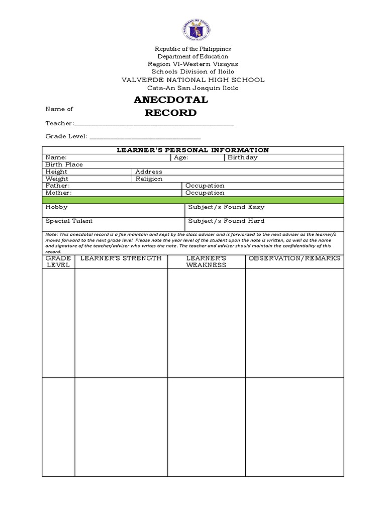 Anecdotal Template | PDF